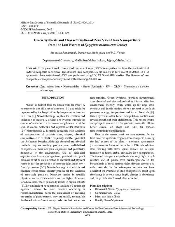 (PDF) Green Synthesis and Characterization of Zero Valent Iron Nanoparticles from the Leaf ...