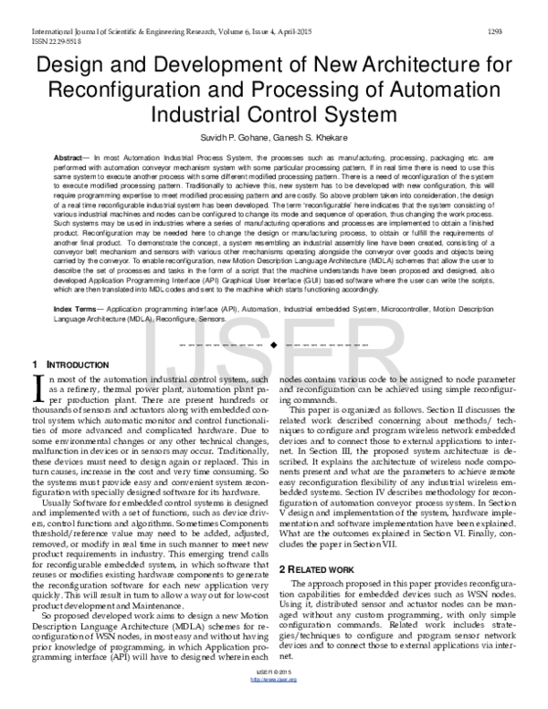 Pdf Design And Development Of New Architecture For Reconfiguration And Processing Of