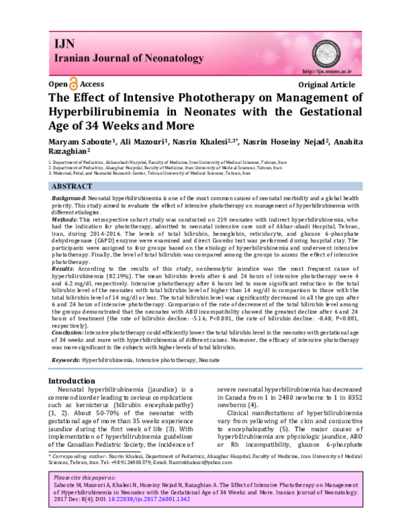 (PDF) The Effect of Intensive Phototherapy on Management of ...