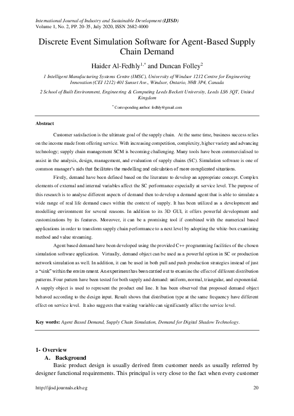 (PDF) Discrete Event Simulation Software for Agent-Based Supply Chain ...