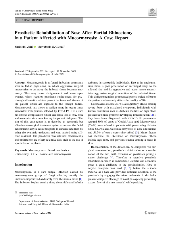 (PDF) Prosthetic Rehabilitation of Nose After Partial Rhinectomy in a ...
