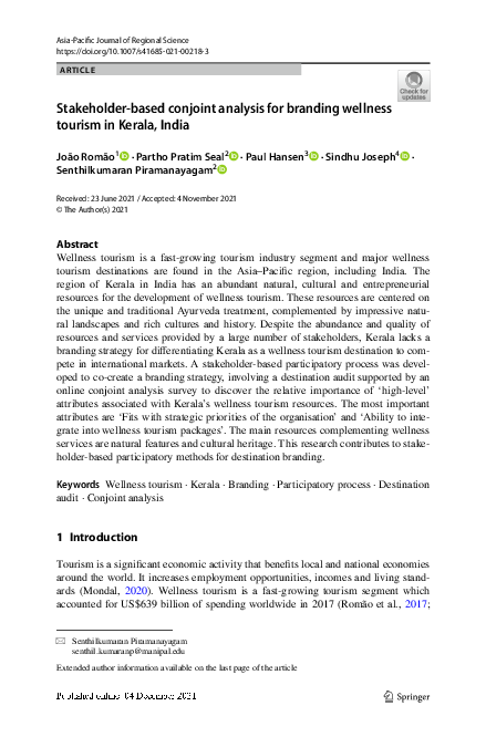 (PDF) Stakeholder-based conjoint analysis for branding wellness tourism in Kerala, India