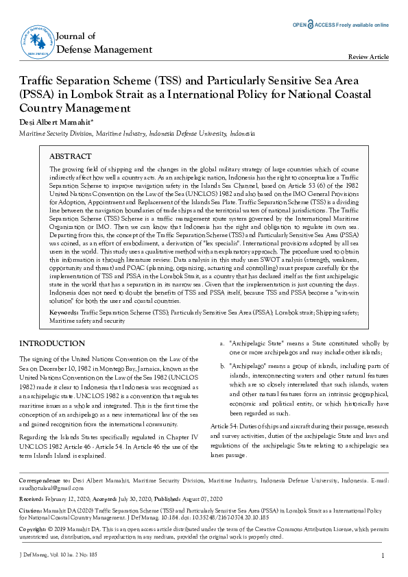 (PDF) Traffic Separation Scheme (TSS) and Particularly Sensitive Sea ...