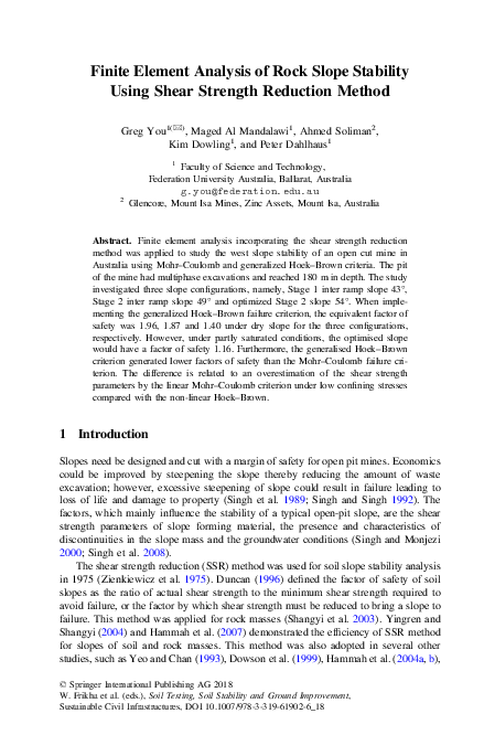 (PDF) Finite Element Analysis of Rock Slope Stability Using Shear Strength Reduction Method