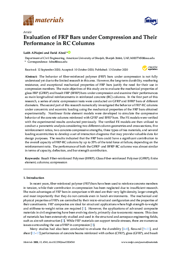 (PDF) Evaluation of FRP Bars under Compression and Their Performance in RC Columns