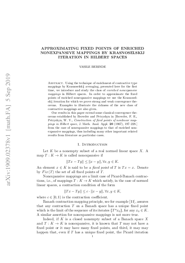 Pdf Approximating Fixed Points Of Enriched Nonexpansive Mappings By Krasnoselskij Iteration In