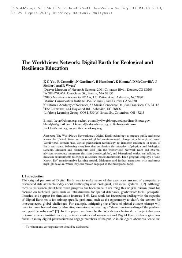 (PDF) The Worldviews Network: Digital Earth for Ecological and ...