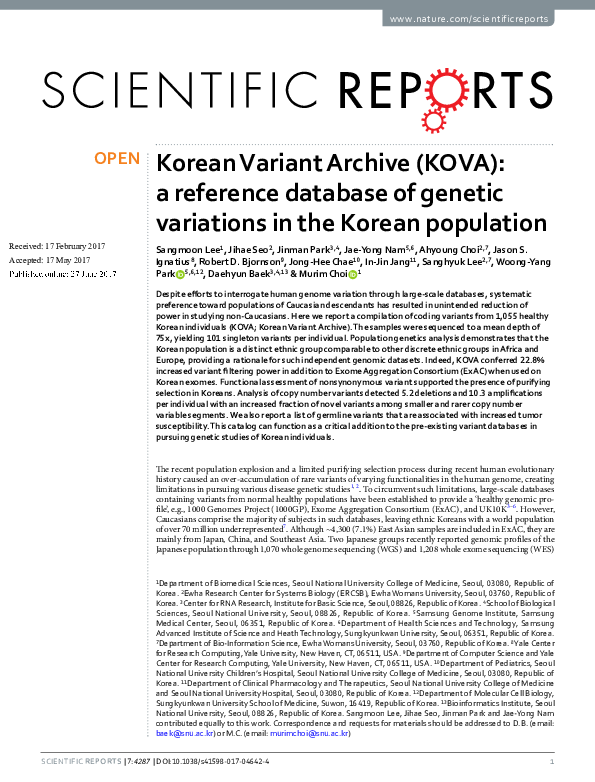 (PDF) Korean Variant Archive (KOVA): a reference database of genetic ...