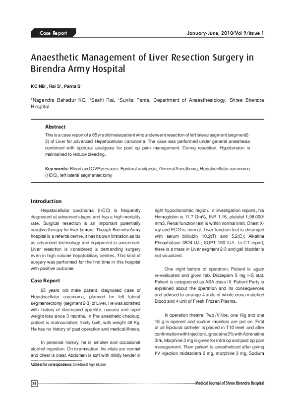 (PDF) Anaesthetic Management of Liver Resection Surgery in Birendra ...
