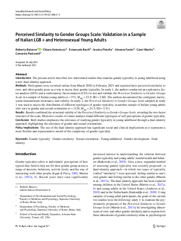 (PDF) Perceived Similarity to Gender Groups Scale: Validation in a ...