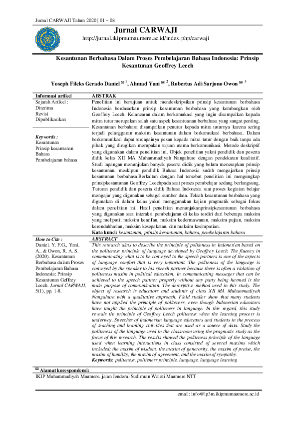 (PDF) Kesantunan Berbahasa Dalam Proses Pembelajaran Bahasa Indonesia ... (PDF) Kesantunan Berbahasa Dalam Proses Pembelajaran Bahasa Indonesia ...