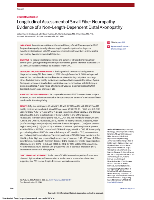 (PDF) Longitudinal Assessment of Small Fiber Neuropathy: Evidence of a ...