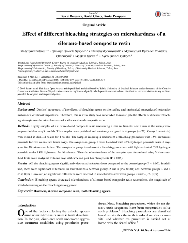 Pdf Effect Of Different Bleaching Strategies On Microhardness Of A