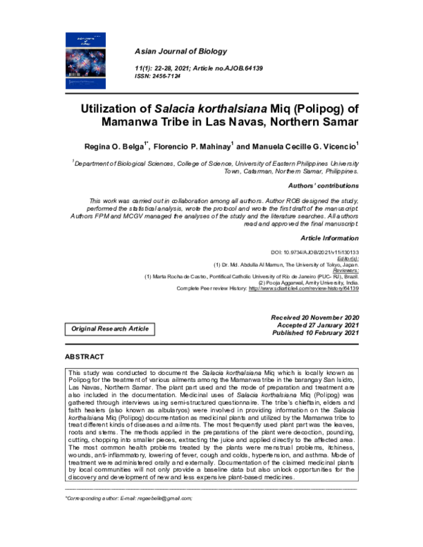 (PDF) Utilization of Salacia korthalsiana Miq (Polipog) of Mamanwa ...