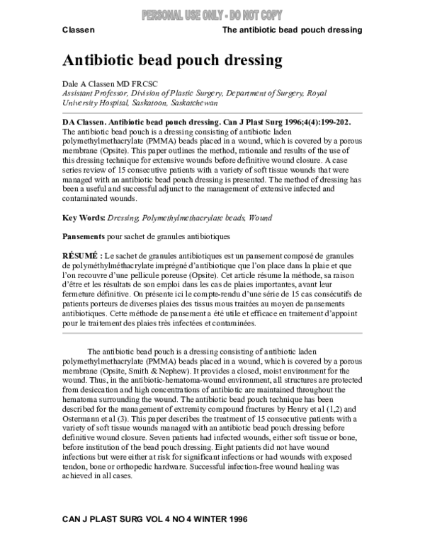 (PDF) Antibiotic bead pouch dressing