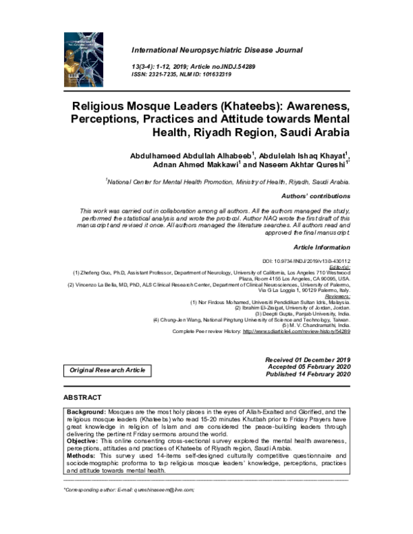 (PDF) Religious Mosque Leaders (Khateebs): Awareness, Perceptions ...