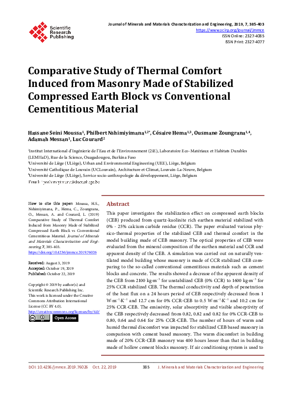 (PDF) Comparative Study of Thermal Comfort Induced from Masonry Made of ...