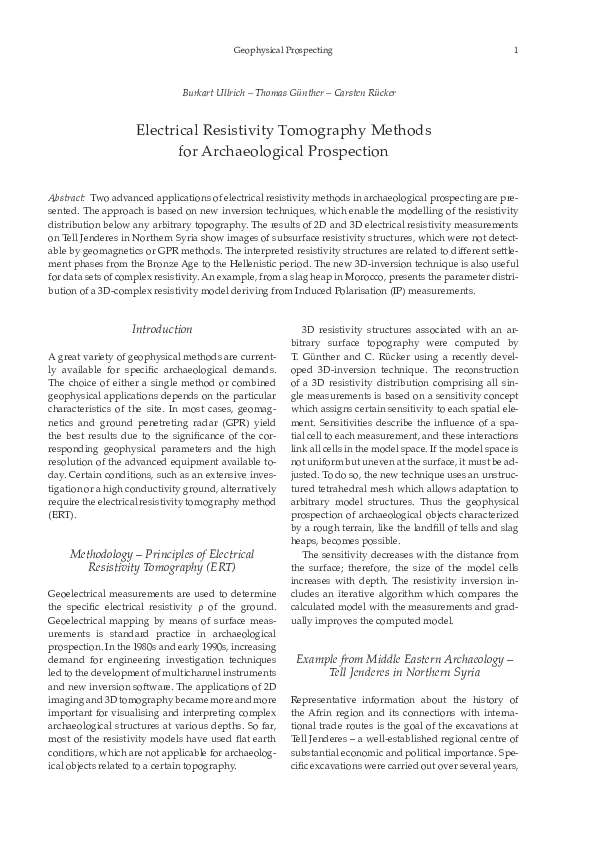 (PDF) Electrical Resistivity Tomography Methods for Archaeological ...