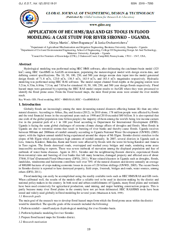 Pdf Application Of Hec Hmsras And Gis Tools In Flood Modeling A