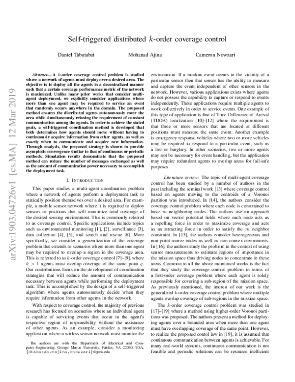 (PDF) Self-Triggered Distributed K-Order Coverage Control