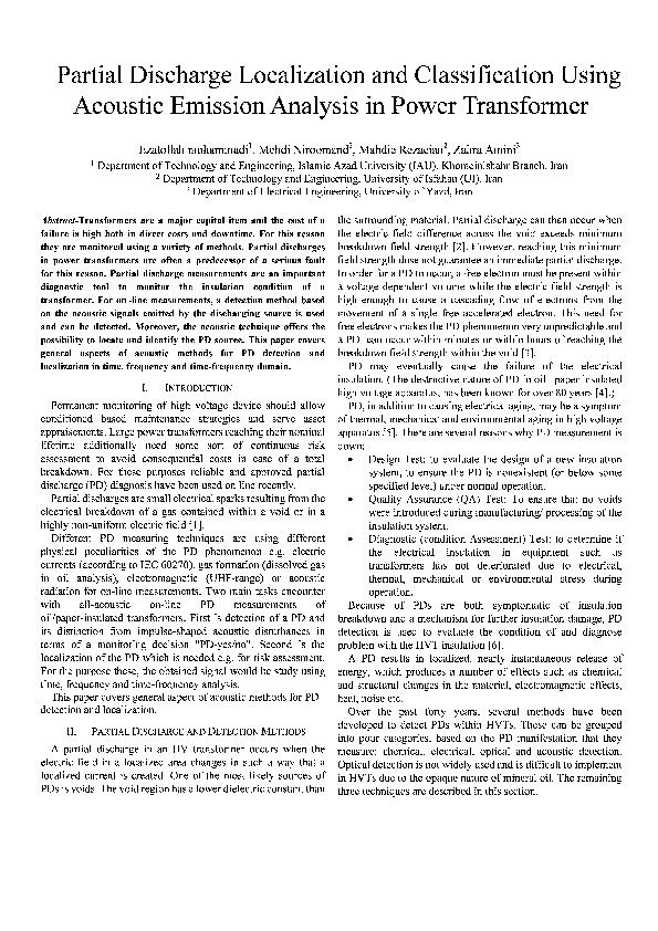 (PDF) Partial Discharge Localization and Classification Using Acoustic Emission Analysis in ...