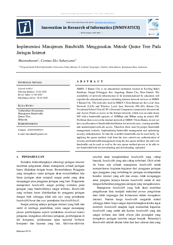(PDF) Implementasi Manajemen Bandwidth Menggunakan Metode Queue Tree Pada Jaringan Internet