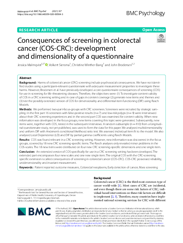 (PDF) Consequences of screening in colorectal cancer (COS-CRC ...