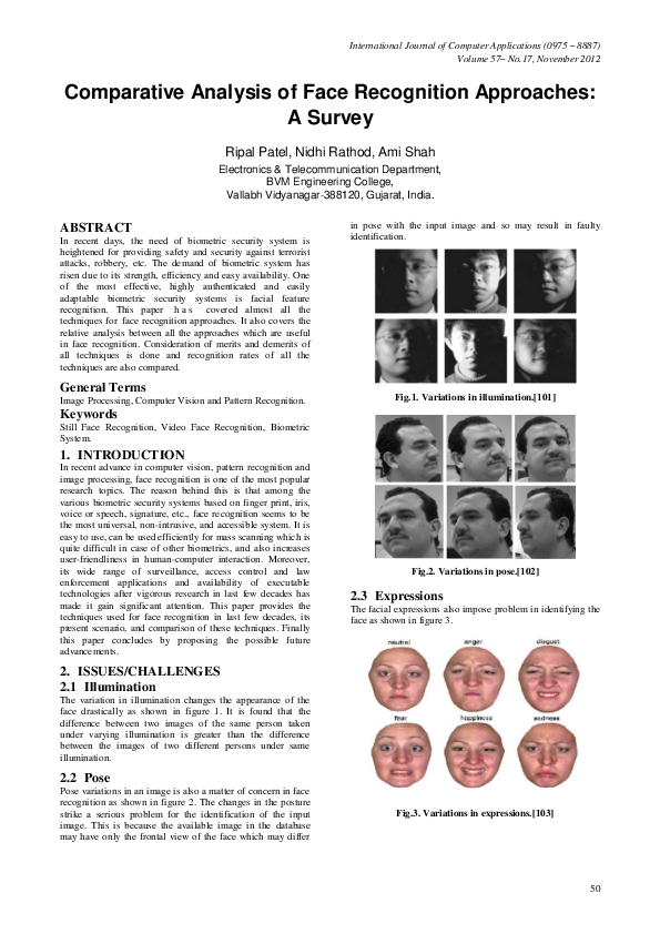 Pdf Comparative Analysis Of Face Recognition Approaches A Survey