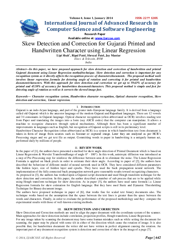 Pdf Skew Detection And Correction For Gujarati Printed And