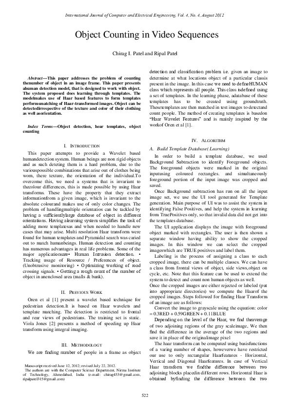 (PDF) Object Counting in Video Sequences