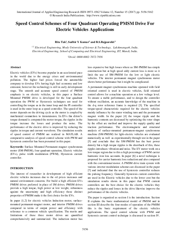 (PDF) Speed Control Schemes of Four Quadrant Operating PMSM Drive For ...