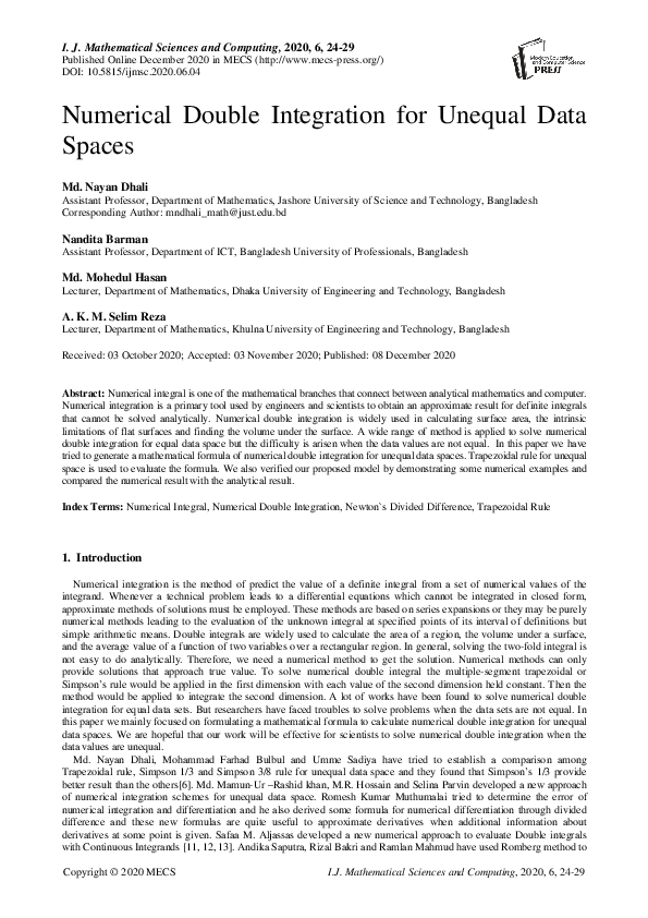 (PDF) Numerical Double Integration for Unequal Data Spaces