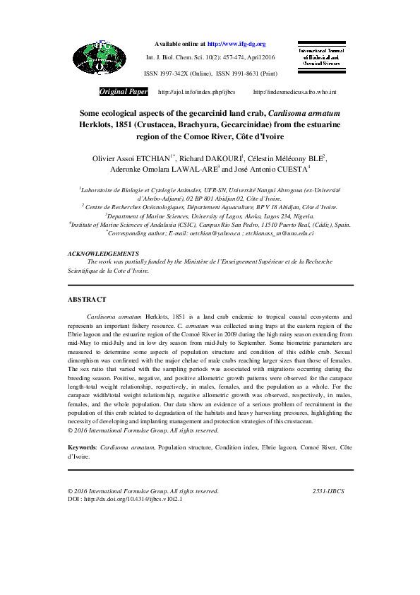 (PDF) Some ecological aspects of the gecarcinid land crab, Cardisoma ...