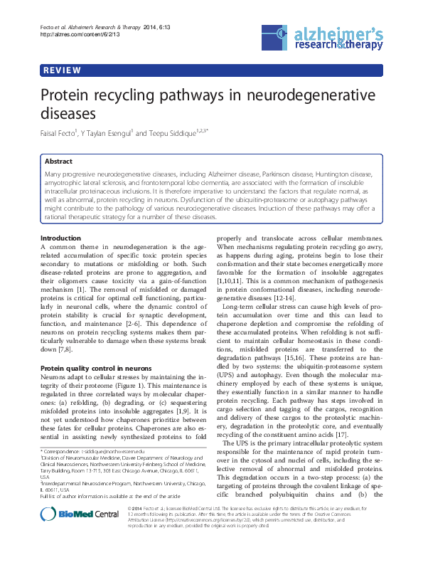 (PDF) Protein recycling pathways in neurodegenerative diseases