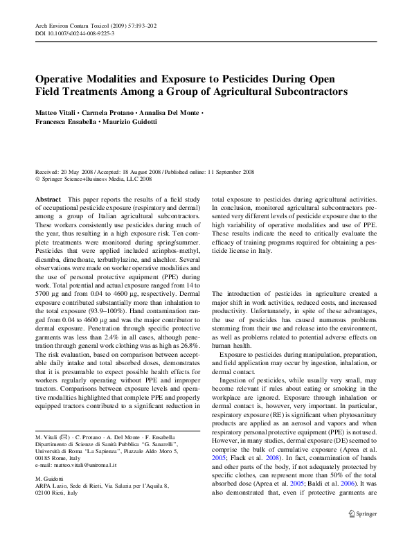 (PDF) Operative Modalities and Exposure to Pesticides During Open Field ...