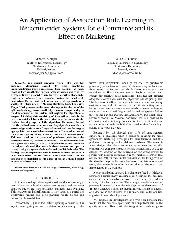 (PDF) An Application of association rule learning in recommender ...