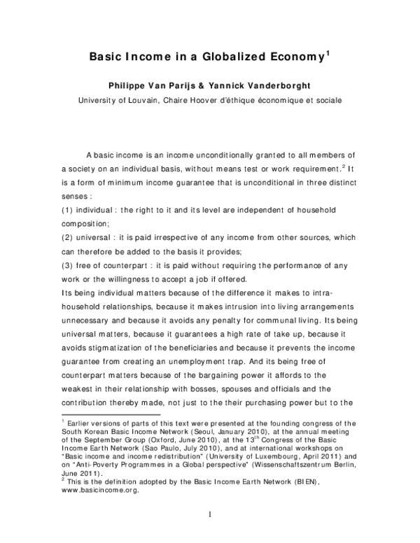 (PDF) Basic Income in a Globalized Economy