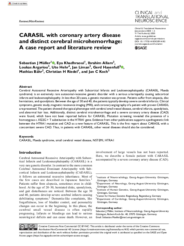 (PDF) CARASIL with coronary artery disease and distinct cerebral ...