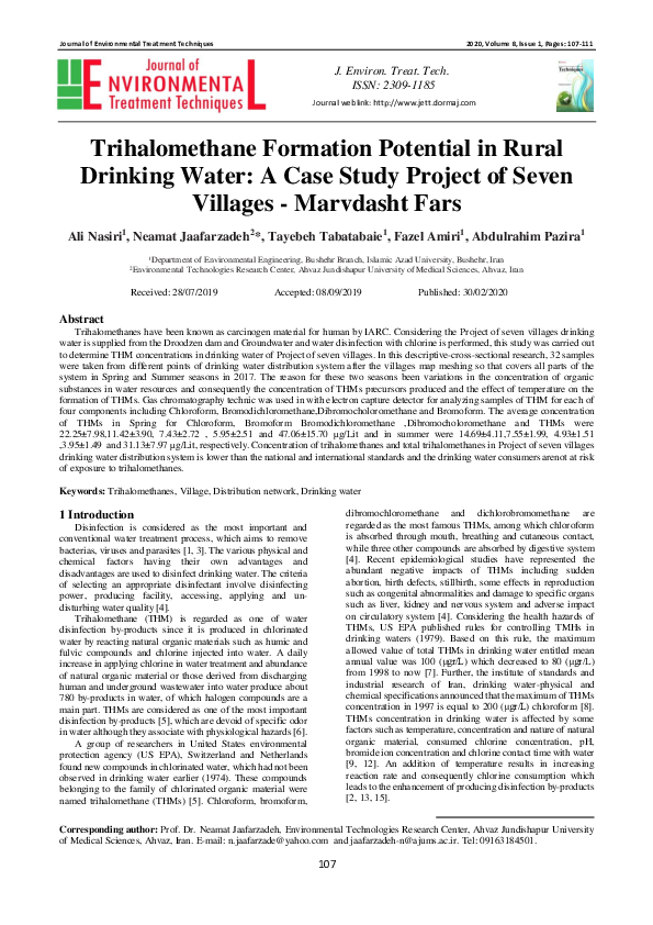 (PDF) Trihalomethane Formation Potential in Rural Drinking Water: A ...