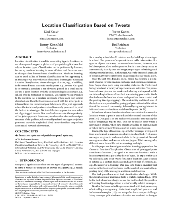 (PDF) Location Classification Based on Tweets