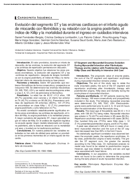 (PDF) Evolución del segmento ST y las enzimas cardíacas en el infarto ...