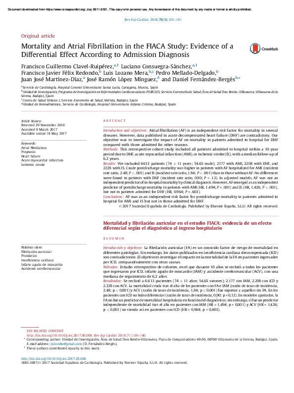 (PDF) Mortality and Atrial Fibrillation in the FIACA Study: Evidence of ...