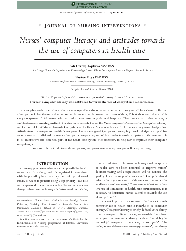 (PDF) Nurses' computer literacy and attitudes towards the use of ...