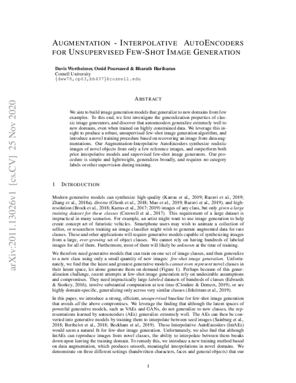 (PDF) Augmentation-Interpolative AutoEncoders for Unsupervised Few-Shot Image Generation