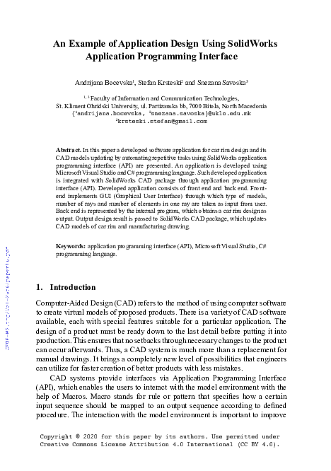 Pdf An Example Of Application Design Using Solidworksapplication Programming Interface