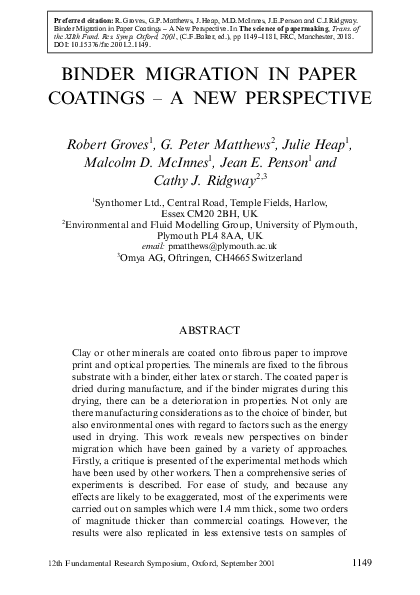 (PDF) BINDER MIGRATION IN PAPER COATINGS -A NEW PERSPECTIVE