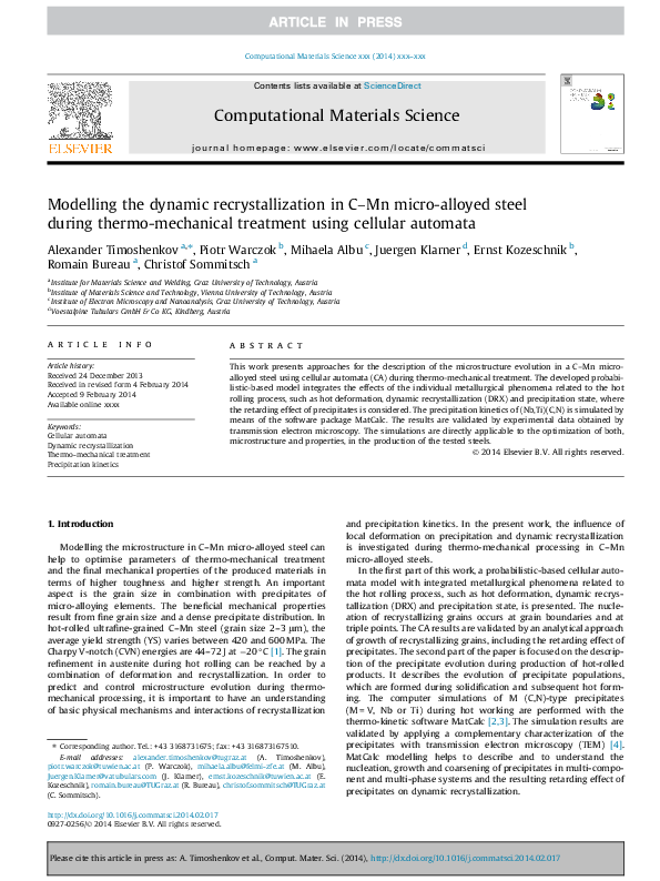 (PDF) Modelling the dynamic recrystallization in C–Mn micro-alloyed steel during thermo ...