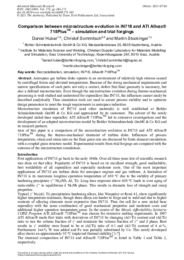 Pdf Comparison Between Microstructure Evolution In In718 And Ati
