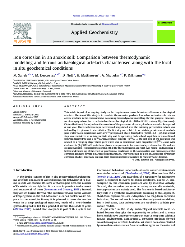 (PDF) Iron corrosion in an anoxic soil: Comparison between ...