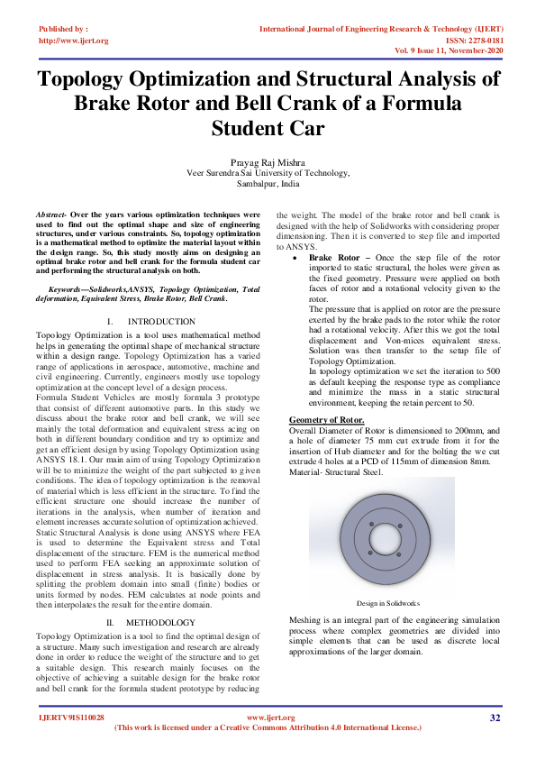 (PDF) Topology Optimization and Structural Analysis of Brake Rotor and ...